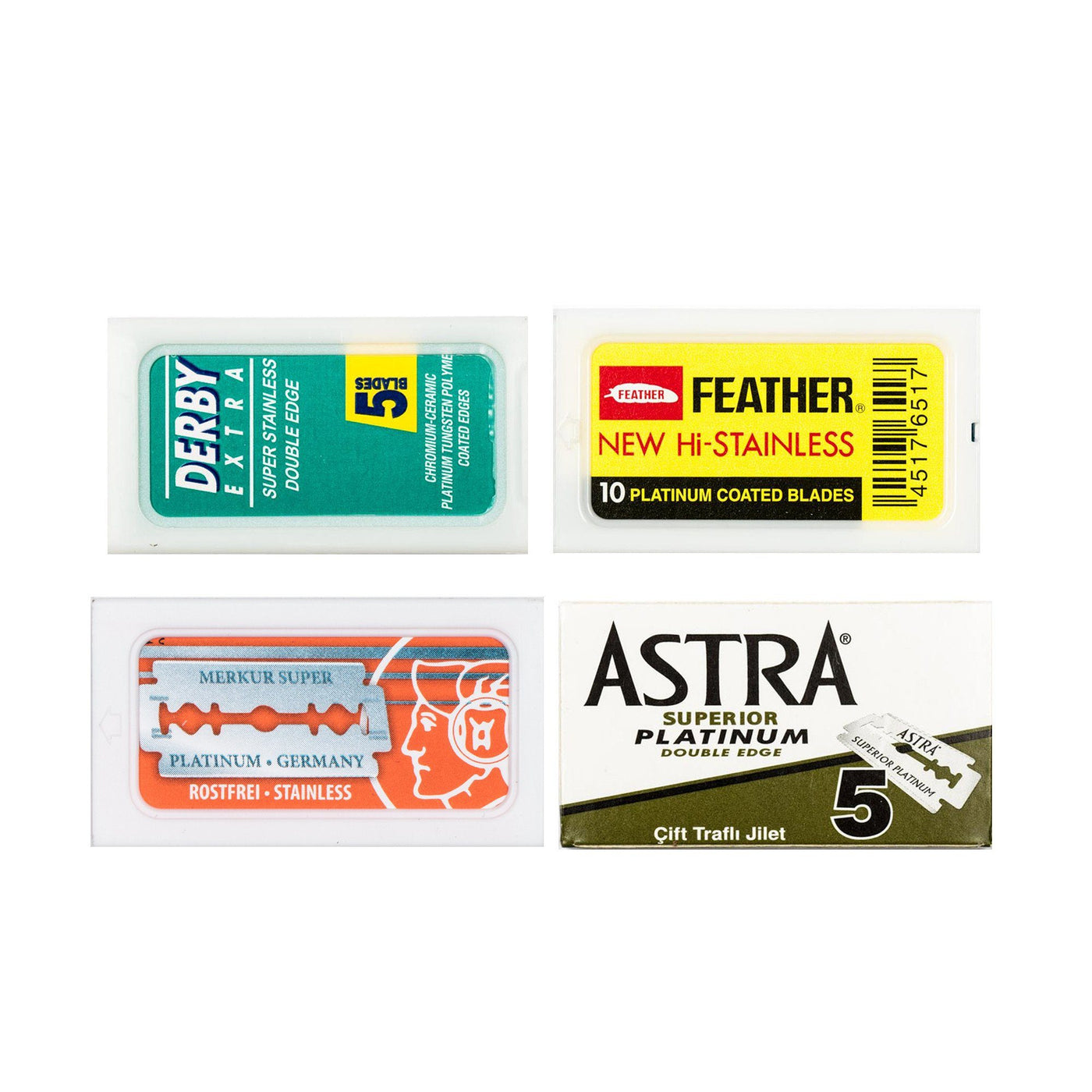 40pc Double Edge Razor Blade Sampler Pack: Feather, Astra, Merkur and ...
