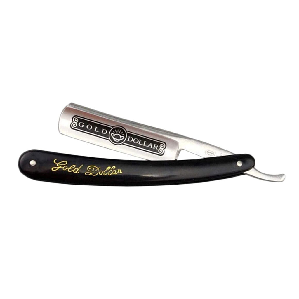 Gold Dollar 66 Round Point Straight Razor 6/8", Black Handle — Fendrihan