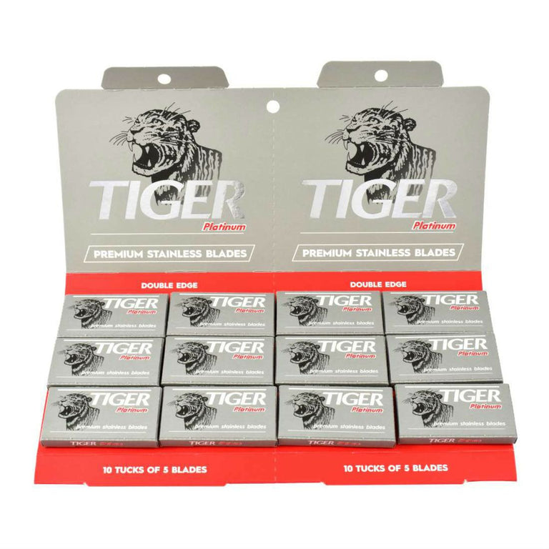 100 Tiger Platinum Double Edge Razor Safety Blades, Display Packaging ...